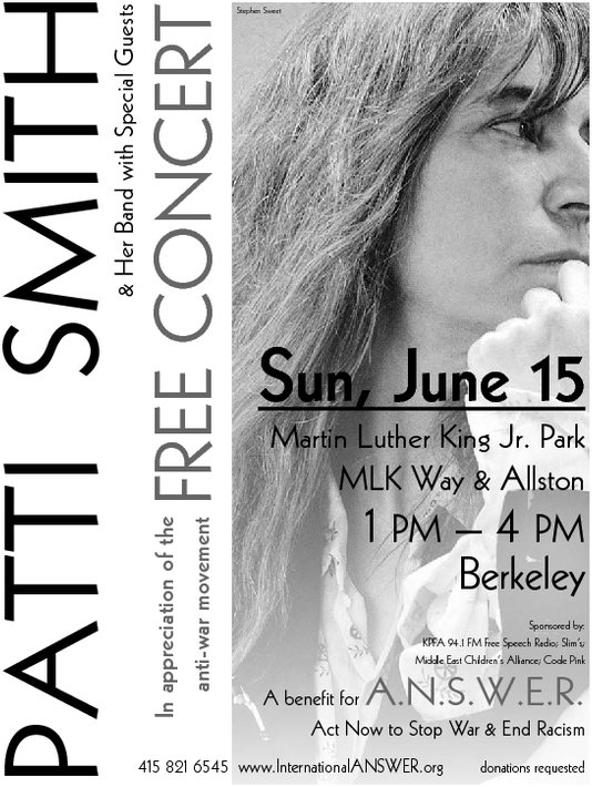 PATTI SMITH Free Concert : Indybay