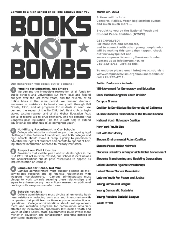 Call to Action: Books Not Bombs March 4th : Indybay