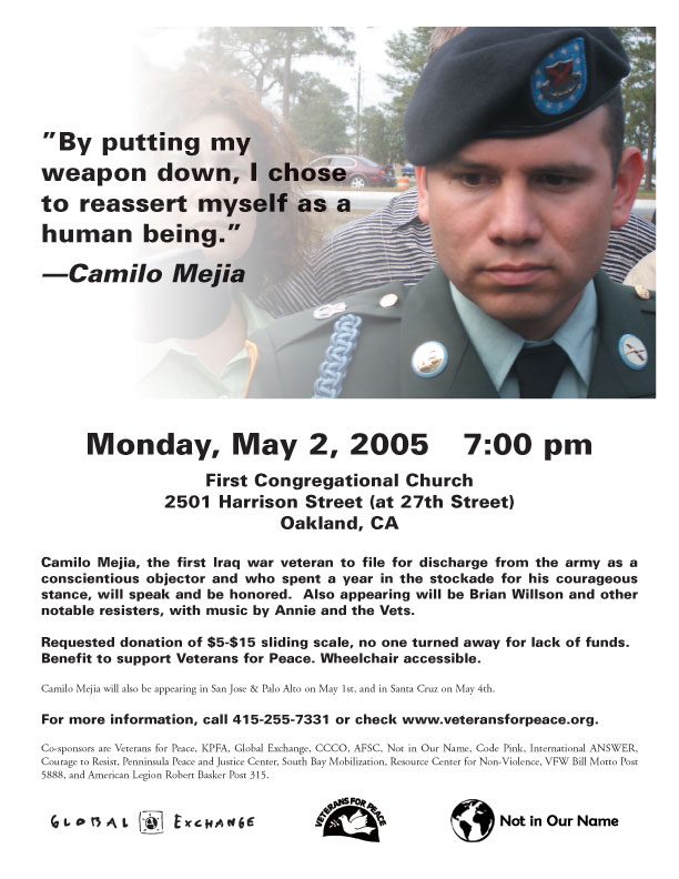 Camilo Mejia: Iraq Vet, Military Resister - Oakland, May 2 : Indybay