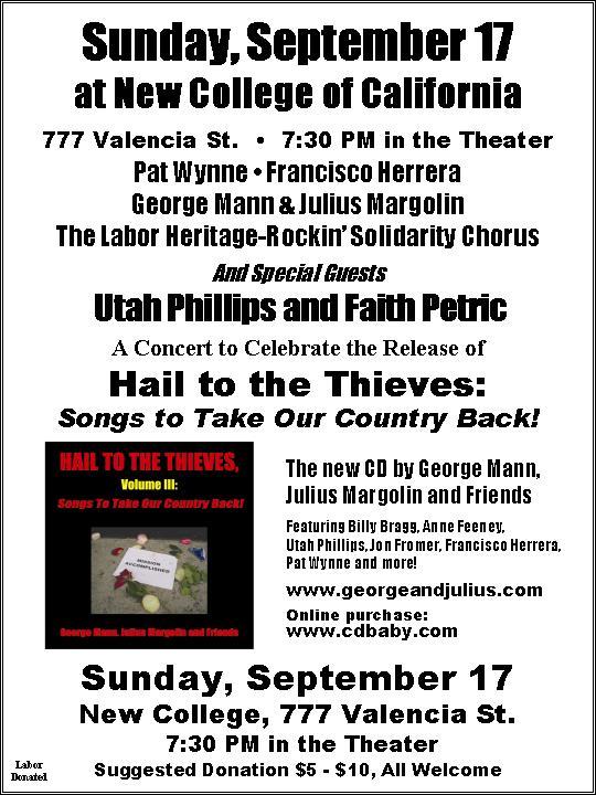 "Hail to the Thieves" CD Radio Broadcast/Concert w Utah Phillips, Faith ...