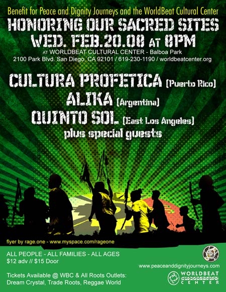 Flyer for Peace and Dignity Journeys Benefit Concert Wed Feb 20 8PM ...