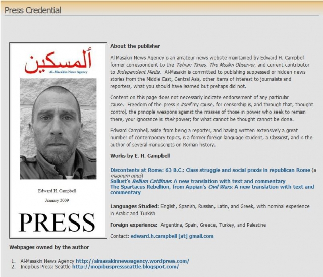 Al-Masakin Press Credential : Indybay