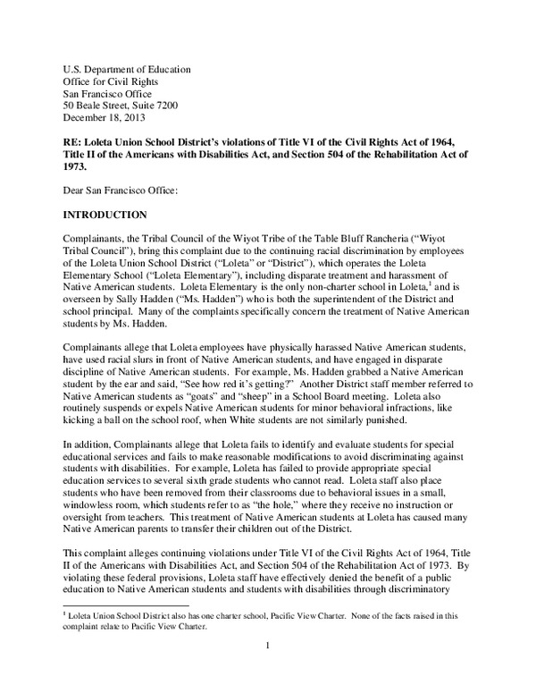 Charges of Racial and Sex Discrimination in Humboldt County Schools ...