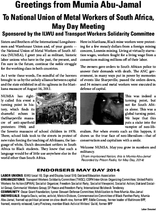 Mumia: Message to Bay Area May Day Visit of National Union of ...