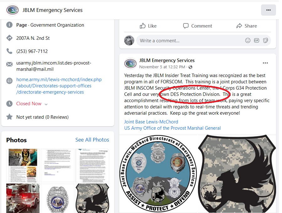 JBLM DES Protection Division - The Evil Still Lives : Indybay